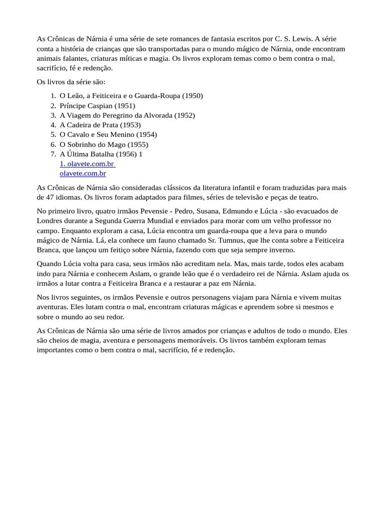 Resumo Cronicas de Narnia | PDF