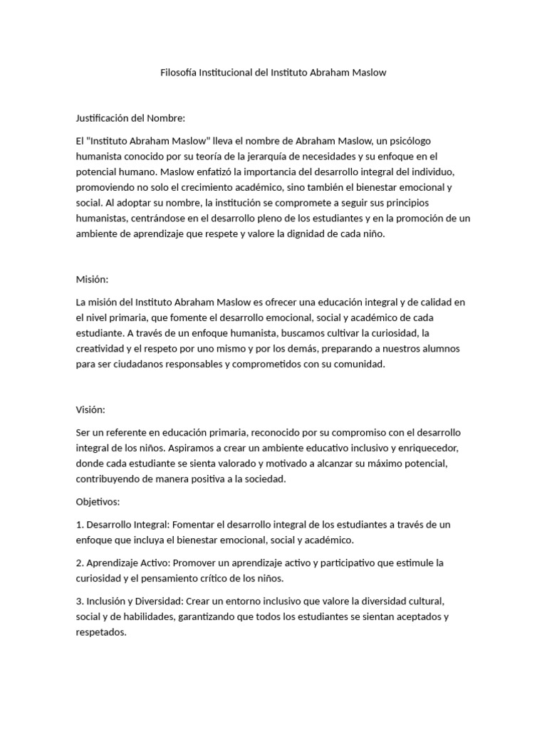 Filosofía Institucional del Instituto Abraham Maslow | PDF | Aprendizaje | Creatividad