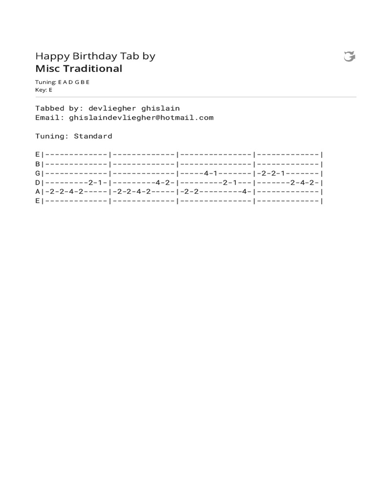 Happy Birthday Tab (Ver 4) by Misc Traditionaltabs at Ultimate Guitar ...