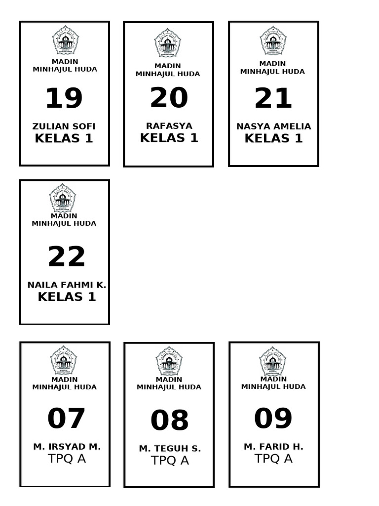 Madin Minhaul Huda Class 1 Roster | PDF