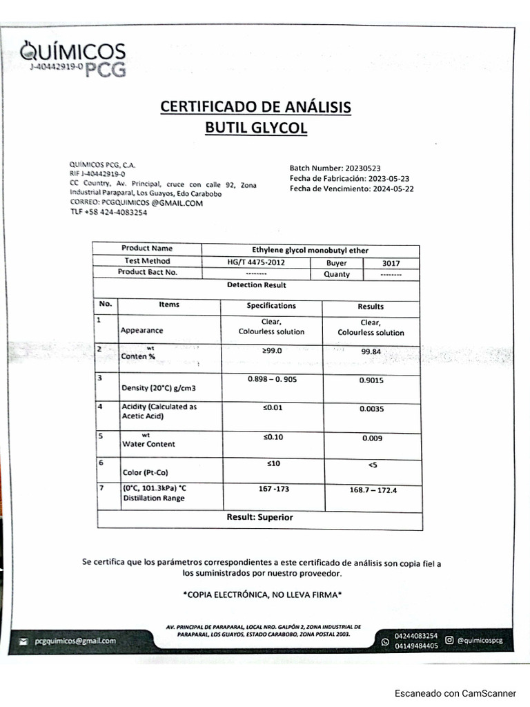 Ficha técnica y hoja de seguridad de butil glicol | PDF