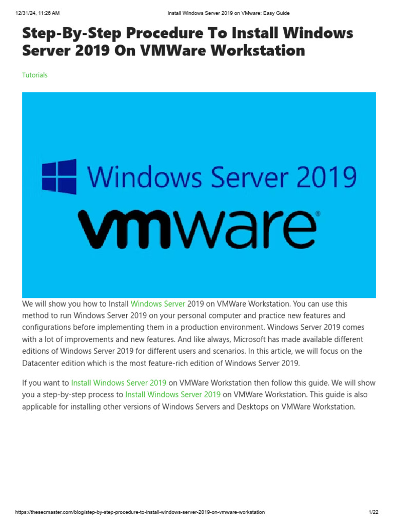 Install Windows Server 2019 On VMware - Easy Guide | PDF | Microsoft Windows | Virtual Machine