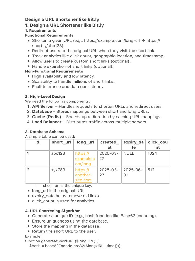 Design a URL Shortener like Bit.ly | PDF | Load Balancing (Computing) | Cache (Computing)