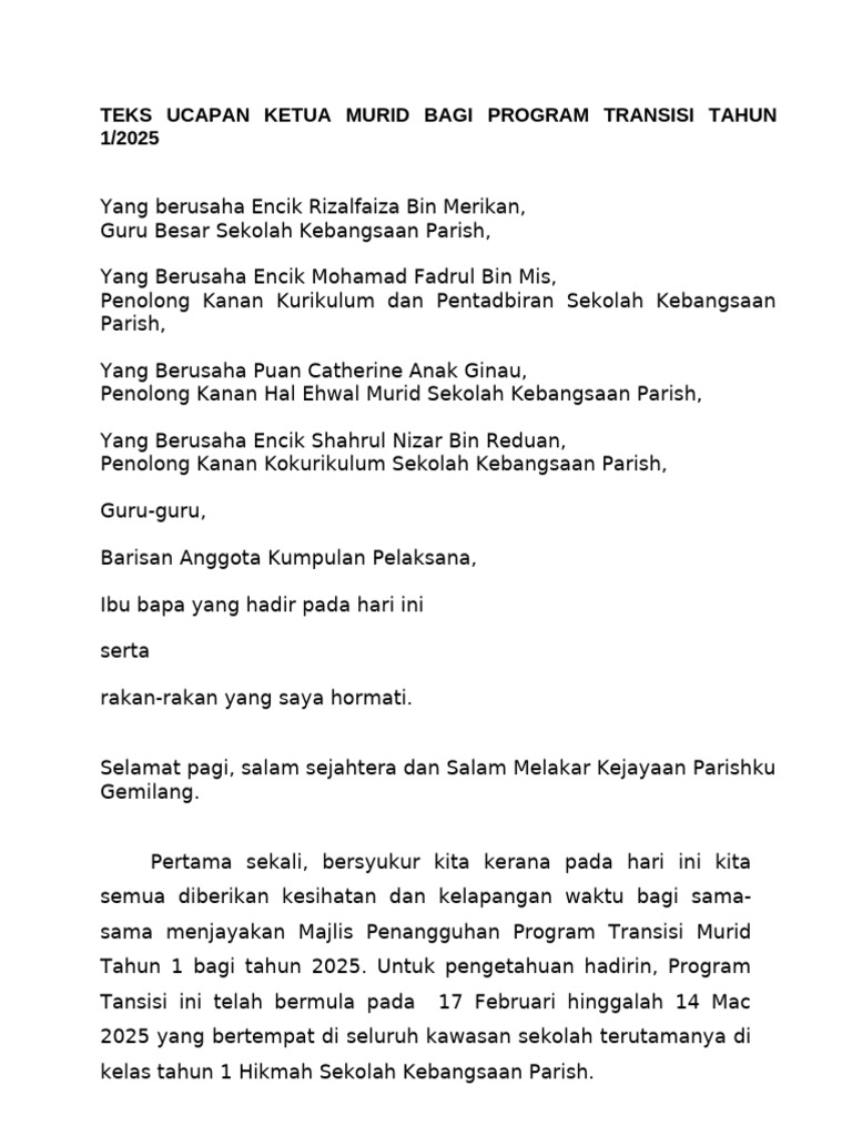 teks-ucapan-penyelaras-program-transisi-tahun-1-pdf | PDF
