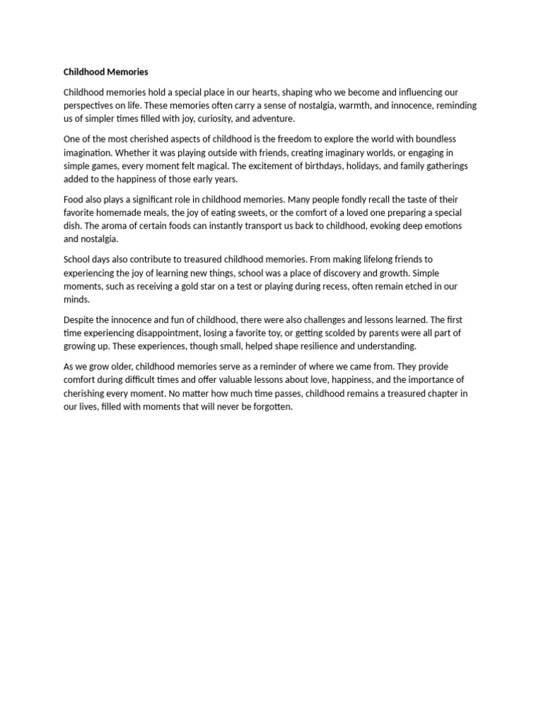 Cherished Childhood Memories Explained | PDF