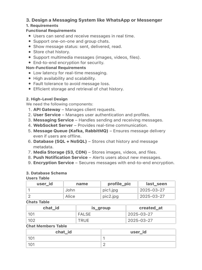 Messaging System Design for WhatsApp | PDF | Databases | Telecommunications