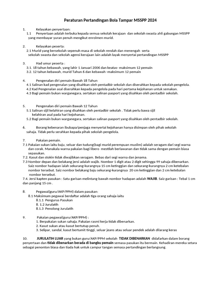 Peraturan Bola Tampar MSSPP 2024 | PDF