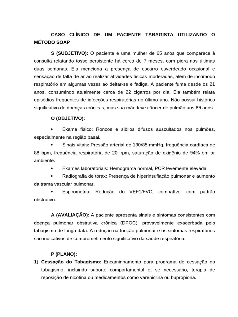 Soap Paciente Tabagista | PDF | Doença de obstrução pulmonar crônica ...