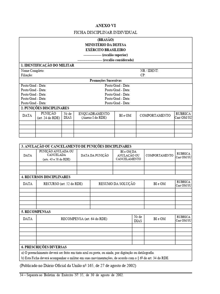 Modelo de Ficha Discipinar RDE | PDF | Brasil
