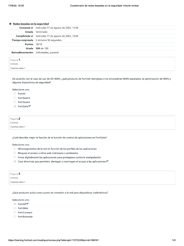 Cuestionario de Redes Basadas en La Seguridad - Intente Revisar | PDF