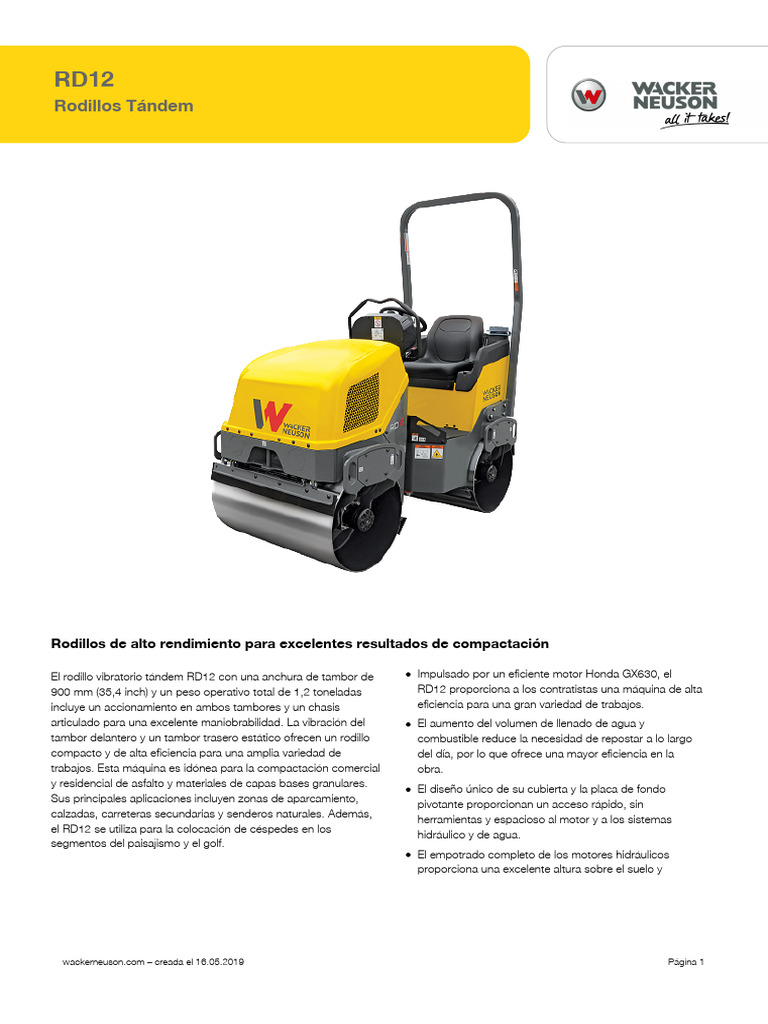 Ficha Tecnica Rodillo Wacker Rd12. | PDF | Vehículo de motor | Vehículos