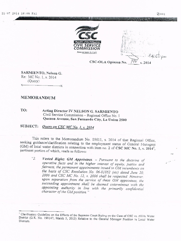 CSC Memorandum Circular No. 1 S. 2014 - Term of Office of BOD | PDF