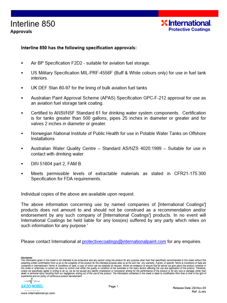 Interline 850 White Product Approval Summary | PDF