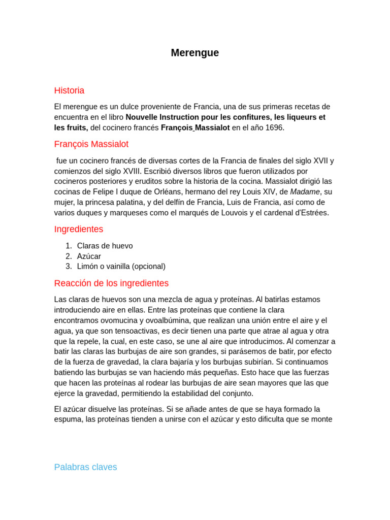 Historia y preparación del merengue | PDF