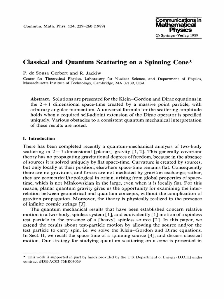 Classical and Quantum Scattering On A Spinning Cone | PDF | Spin ...