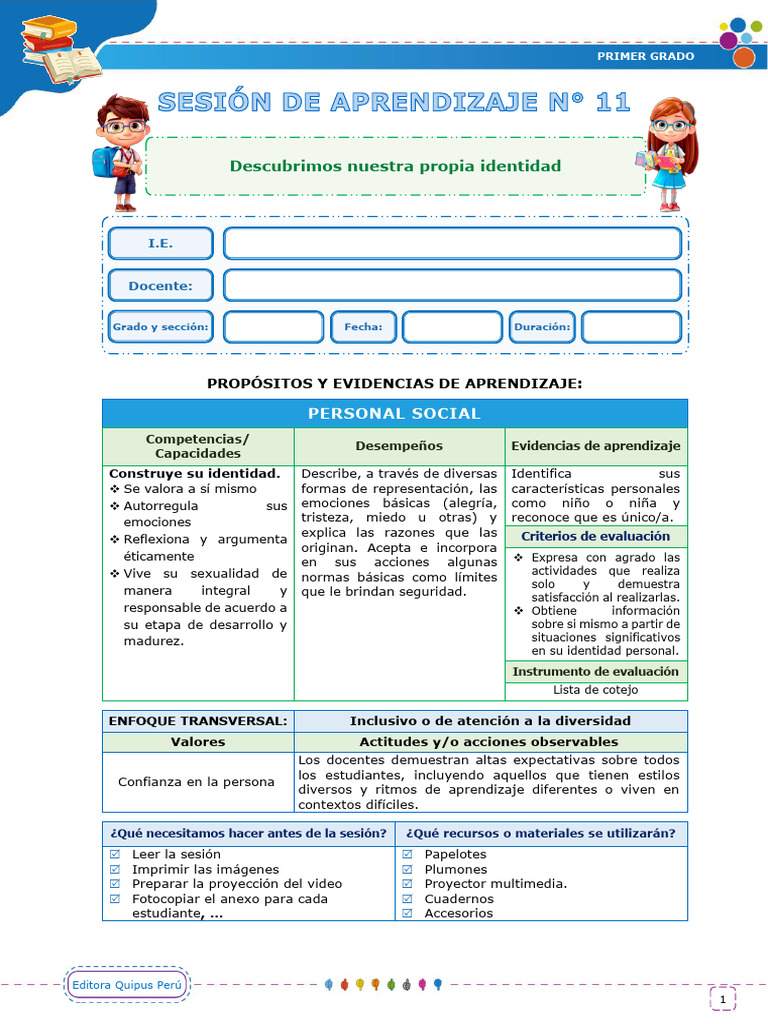 1 GRADO . - Sesiones de Aprendizaje - Semana 2 - UD II - Editora Quipus Perú | PDF | Lavado de ...