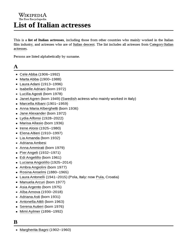 List of Notable Italian Actresses | PDF | Italian People | Actresses