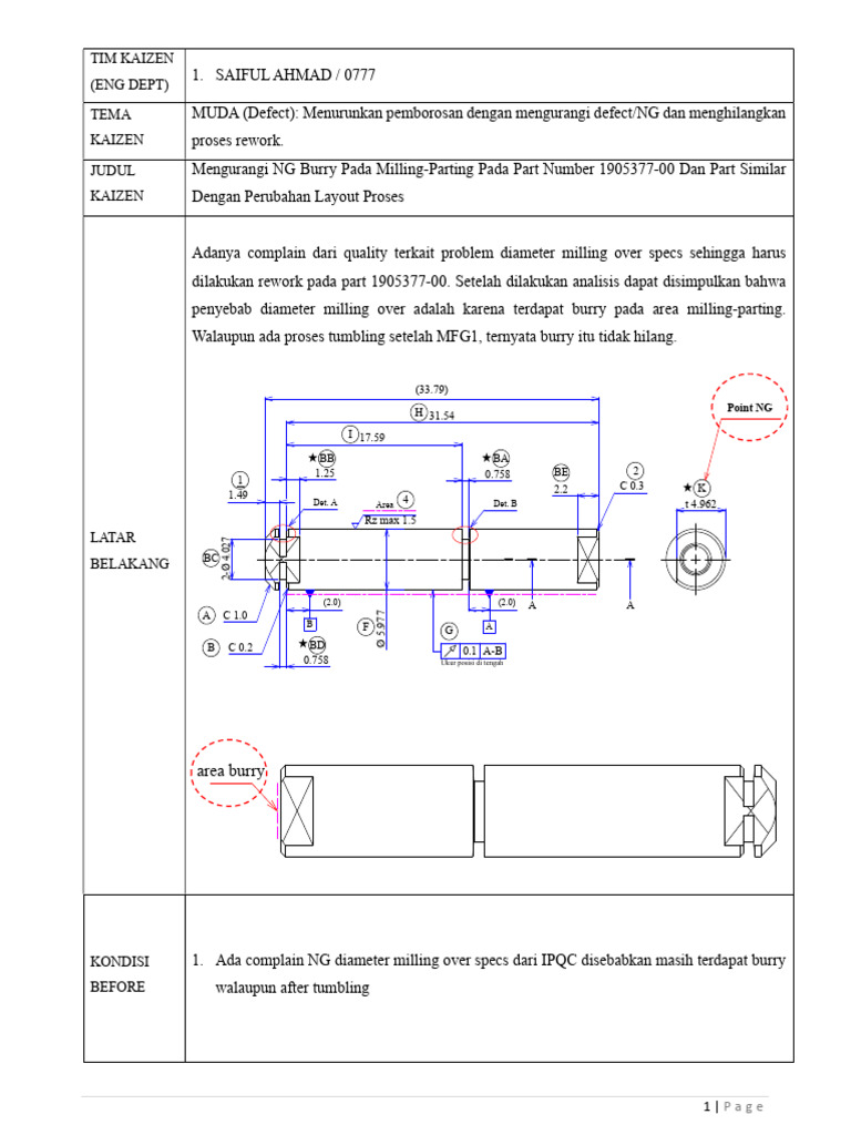 Mengurangi NG Burry Pada Milling-Parting Pada Part Number 1905377-00 ...