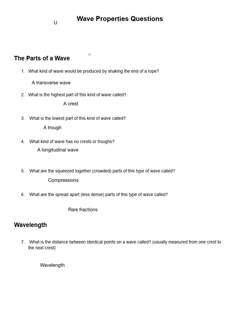 Wave Properties Questions: The Parts of A Wave | PDF