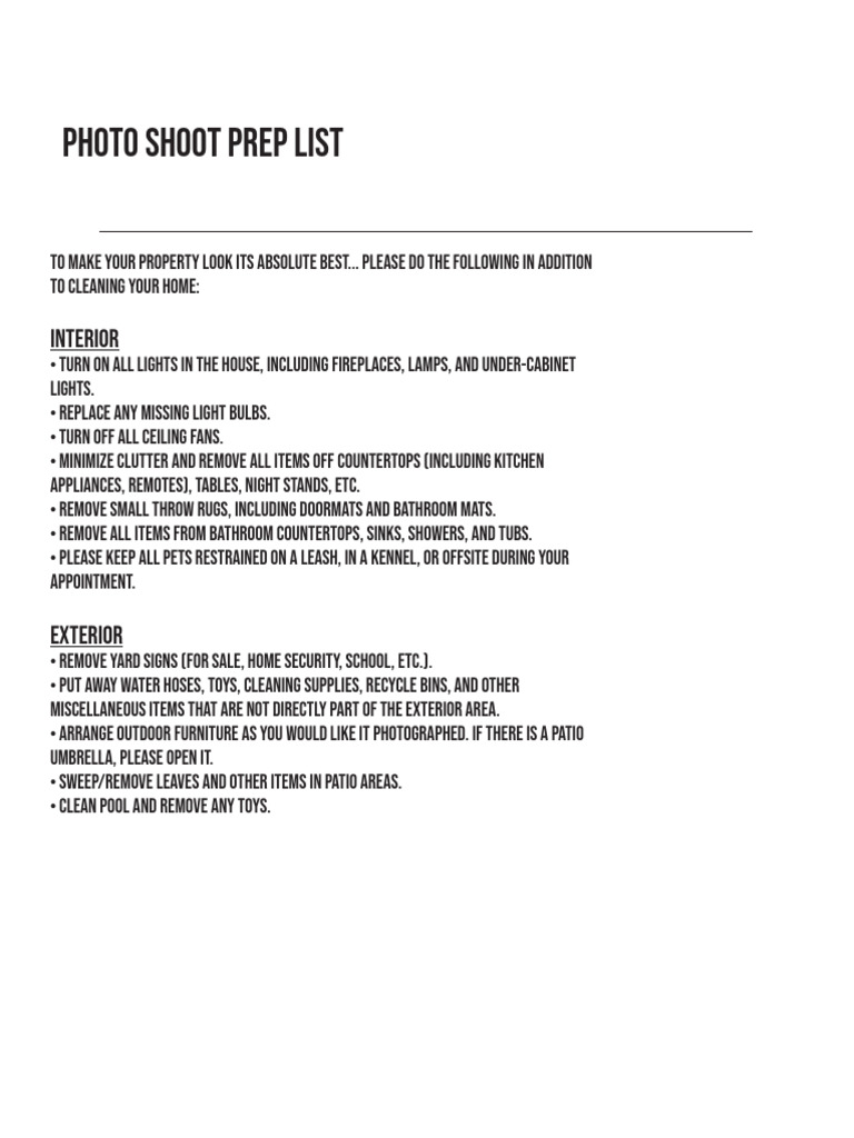 Photo Shoot Prep List | PDF