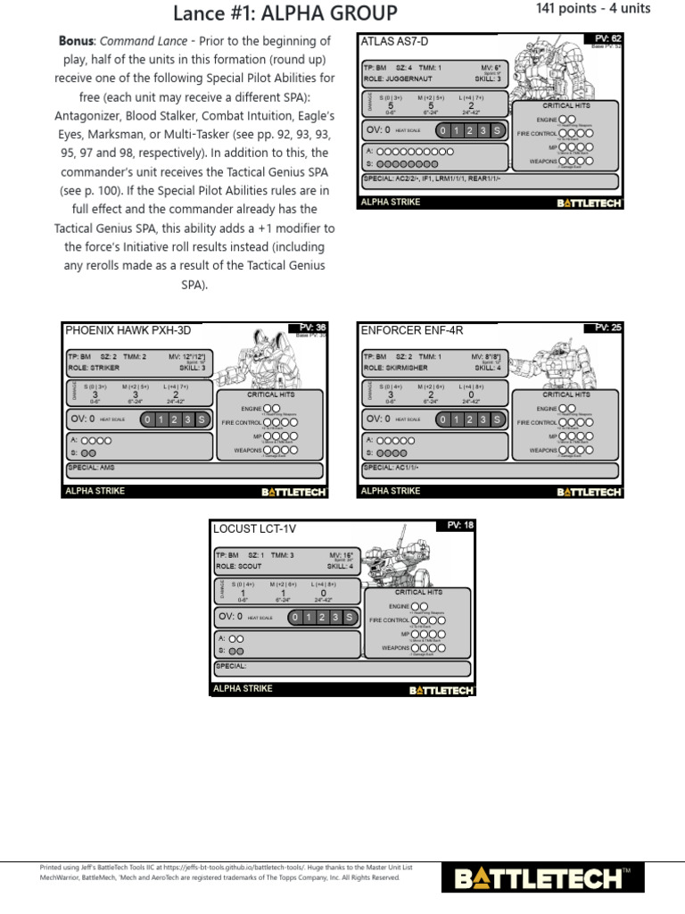 Printing Alpha Strike Force - Jeff's BattleTech Tools IIC | PDF ...