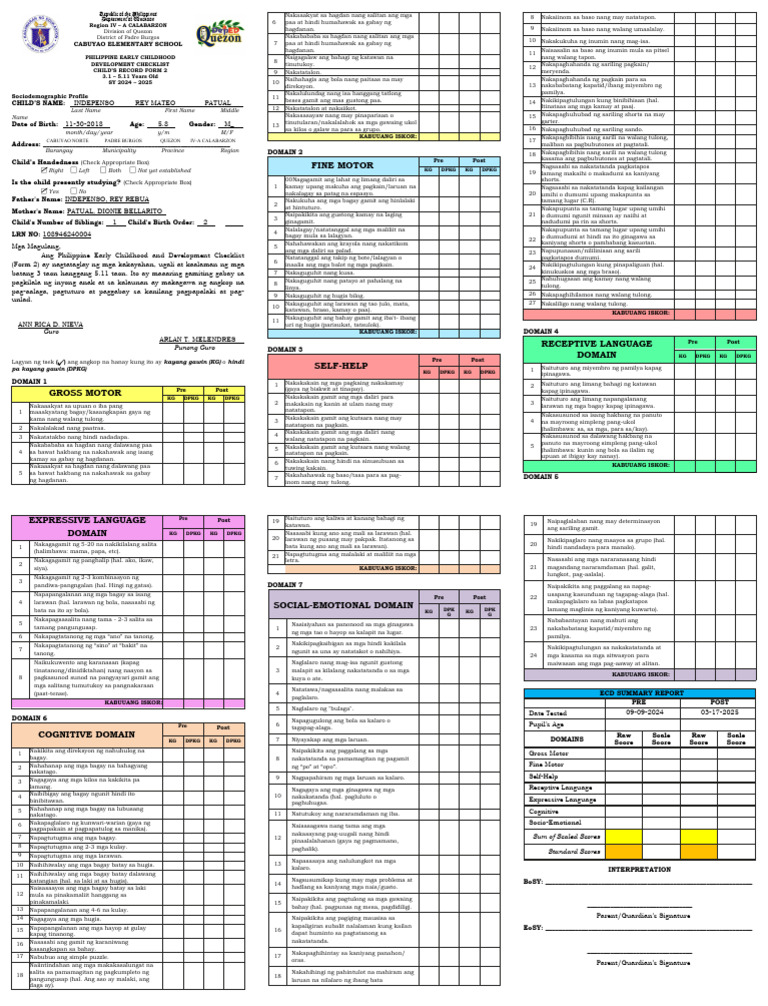 Kinder Ecd Checklist - 2024 2025 Updated | PDF