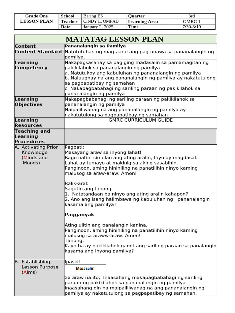 Gmrc-Lesson-Plan Q3 | PDF