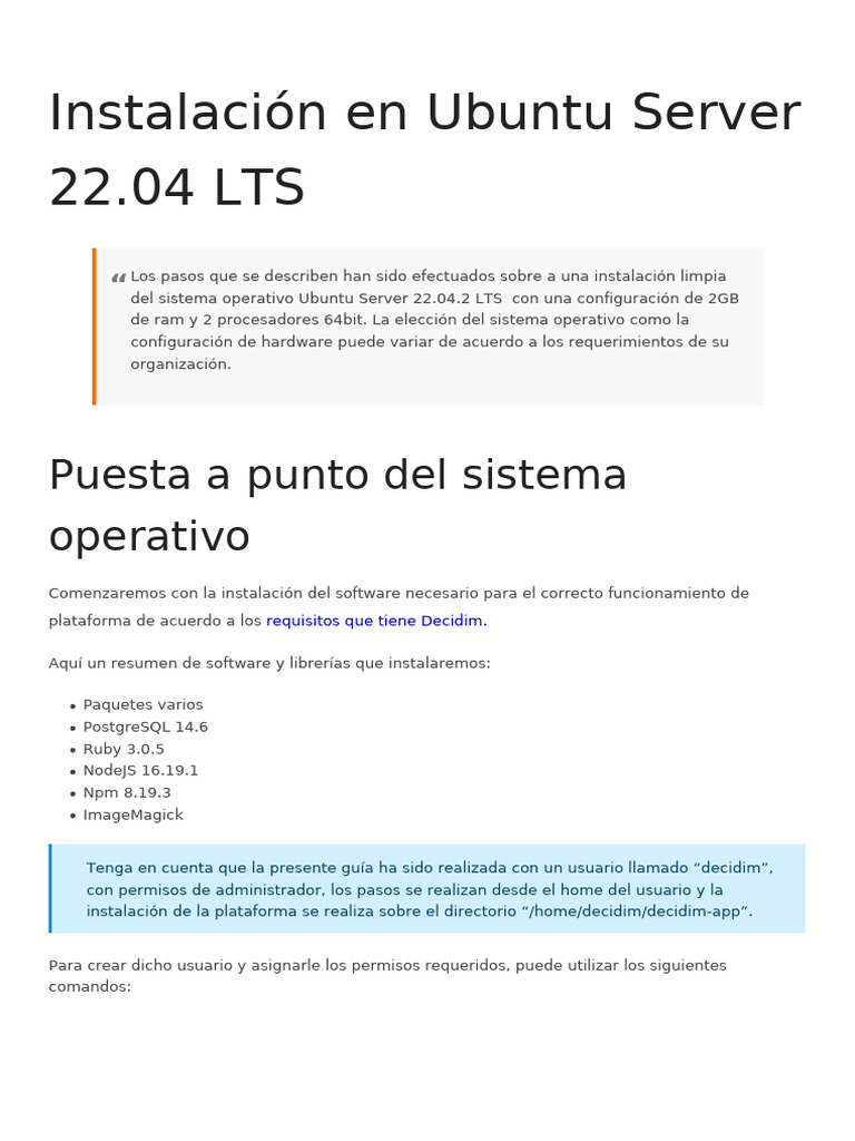 Instalacion en Ubuntu Server 2204 Lts | PDF | Postgre Sql | Contraseña
