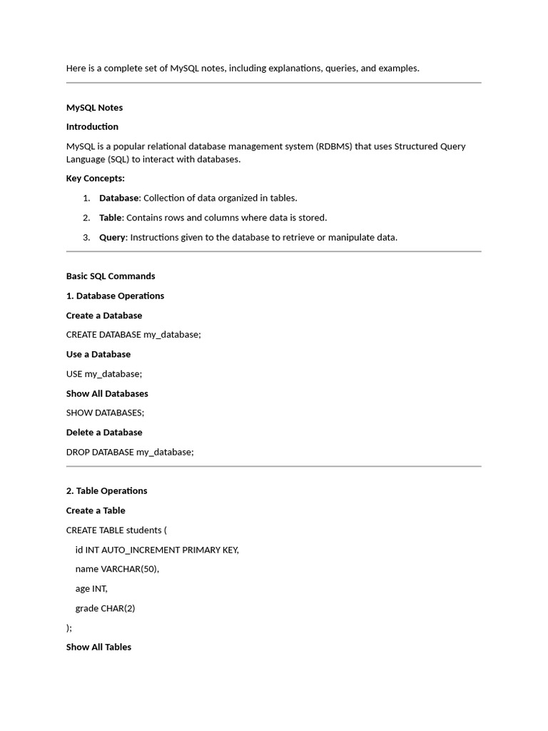 Here Is A Complete Set of MySQL Notes | PDF | Databases | Relational ...