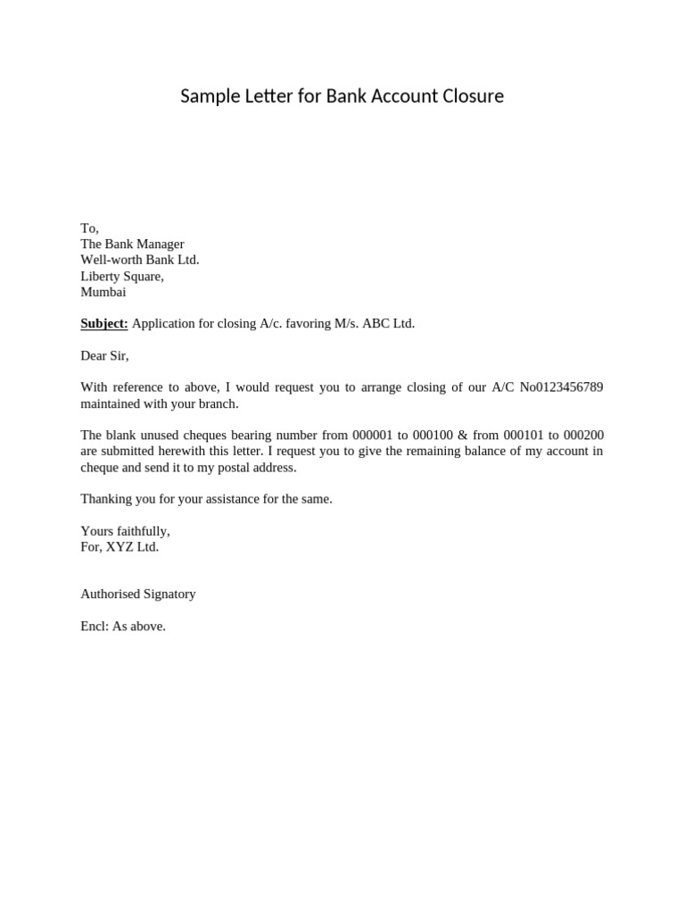 Bank Account Closure Request Letter | PDF