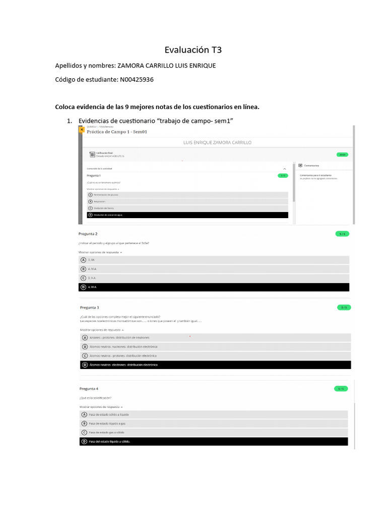 Evaluación T3_Química 1 | PDF