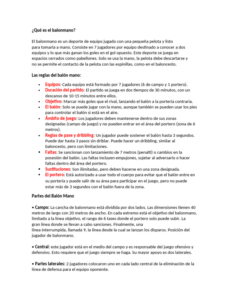 Balón Mano Tarea | PDF | Deportes atléticos | Deportes