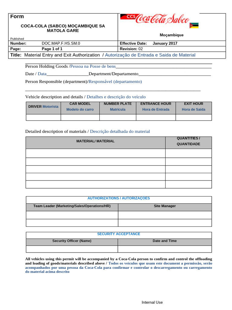 Material Entry and Exit Authorization - Operations | PDF