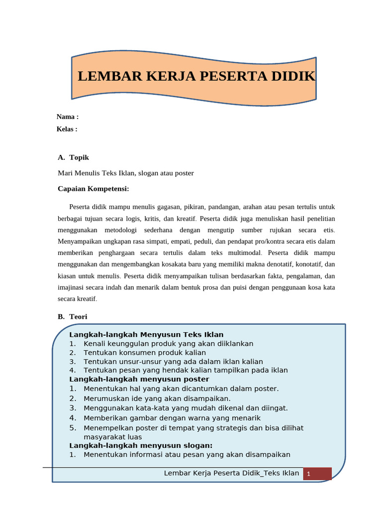 LKPD Membuat Iklan, Slogan, Poster | PDF