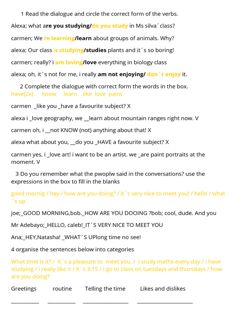 1 Read The Dialogue and Circle The Correct Form of The Verbs | PDF