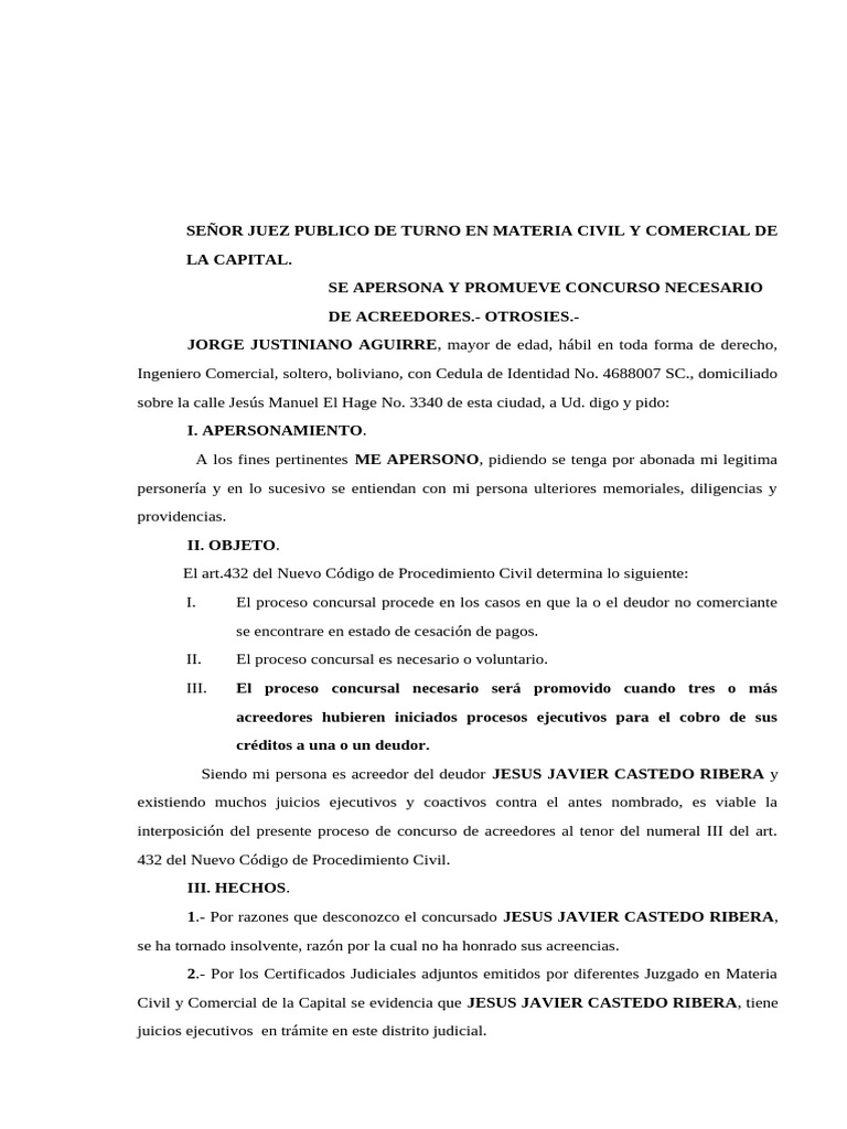 Demanda de Concurso Necesario de Acreedores | PDF | Demanda judicial ...