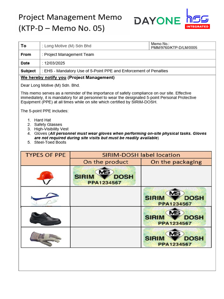 Mandatory 5-Point PPE Compliance Notice | PDF | Personal Protective ...