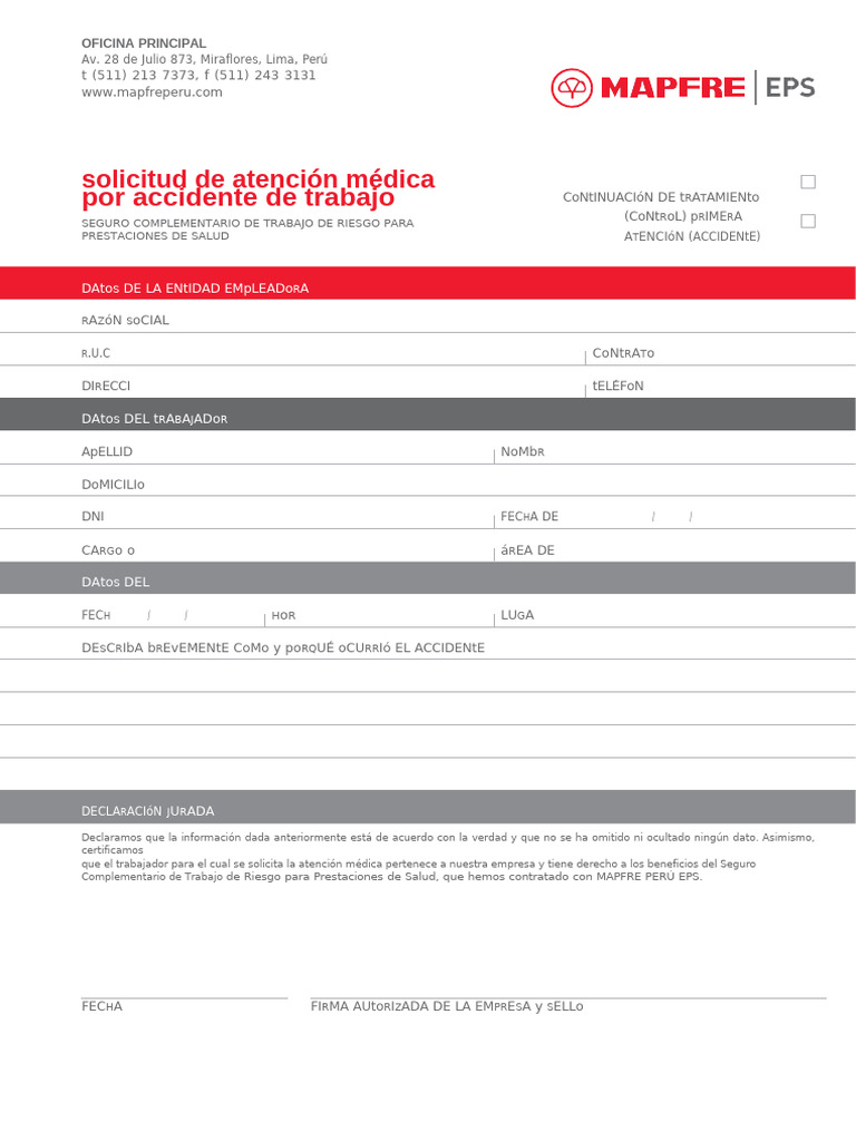 Ficha de Atencion SCTR MAPFRE | PDF | Cuidado de la salud | Medicina