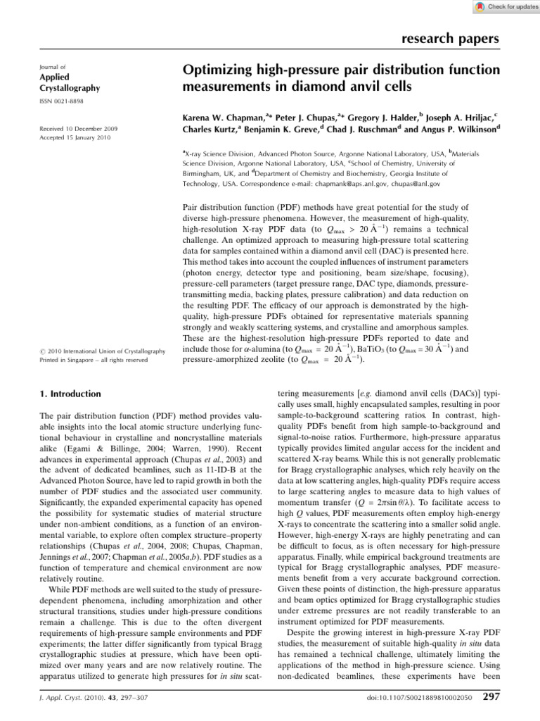 Optimizing High-Pressure Pair Distribution Function Measurements in Diamond Anvil Cells | PDF ...