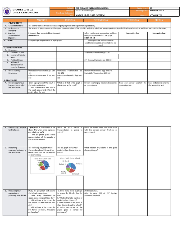 DLL_MATHEMATICS 6_Q4_W6 (2) - Copy | PDF | Mathematics | Learning
