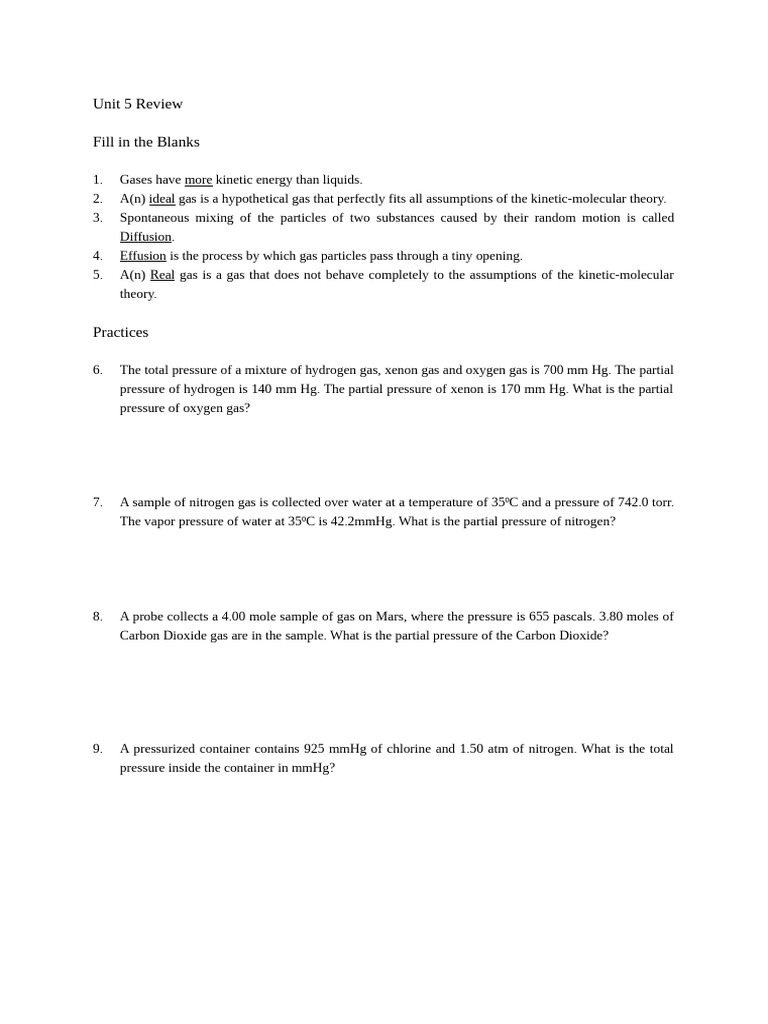 Gas Laws and Kinetic Theory Review | PDF | Gases | Pressure