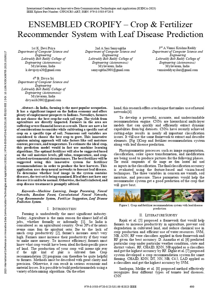 ENSEMBLED CROPIFY Crop Amp Fertilizer Recommender System With Leaf Disease Prediction | PDF ...