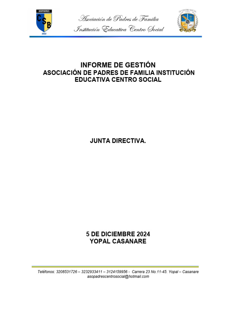 Informe de Gestion 2024 | PDF | Institución | Comunidad