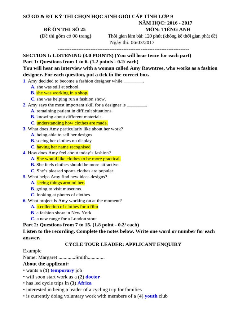 Đáp án đề thi HSG anh 9 có file nghe đáp án Script đề 25 | PDF | Solar Eclipse | Eclipse