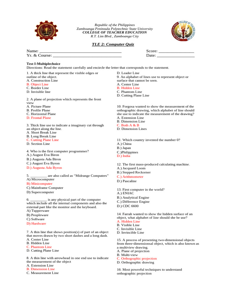 Computer Quiz for Teacher Education | PDF | Drawing | Computing