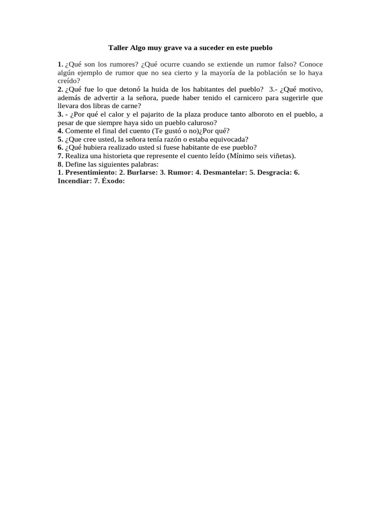 Taller sobre "Algo Grave en el Pueblo" | PDF