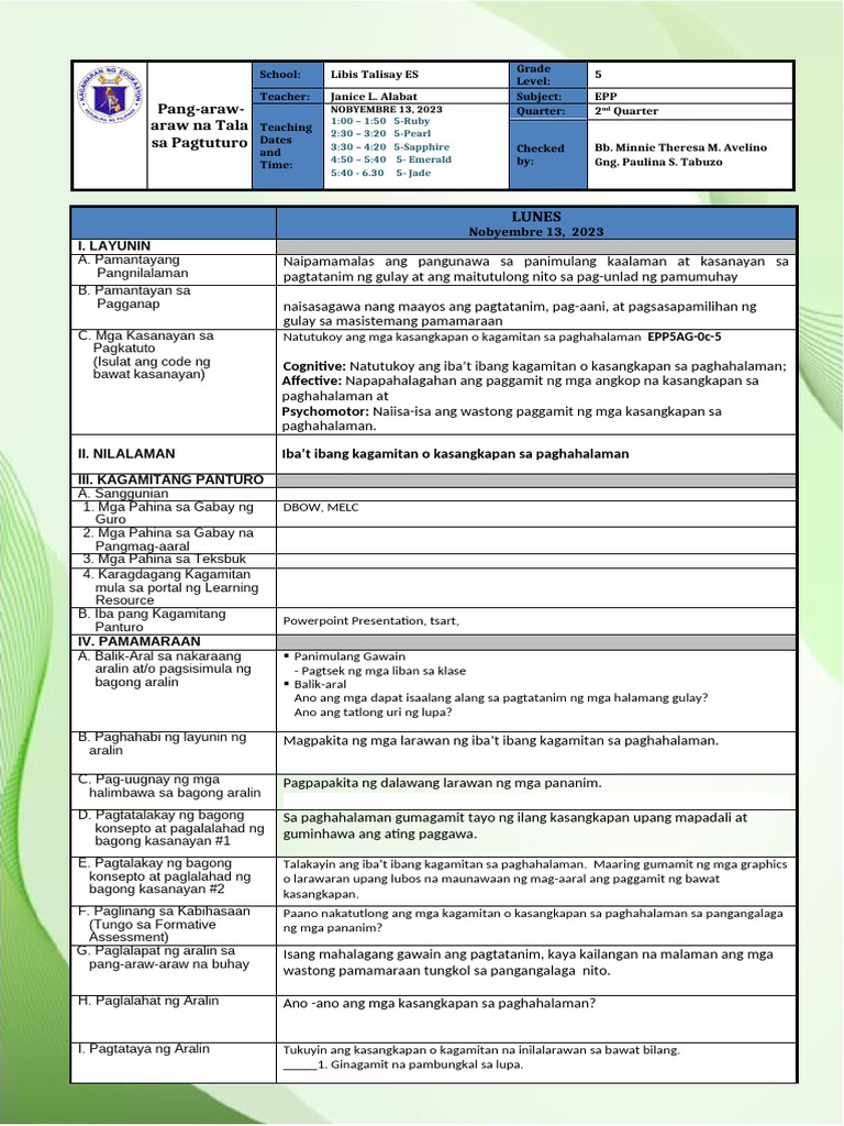 DLP - Epp-5 - Q2 - Nov 14 | PDF