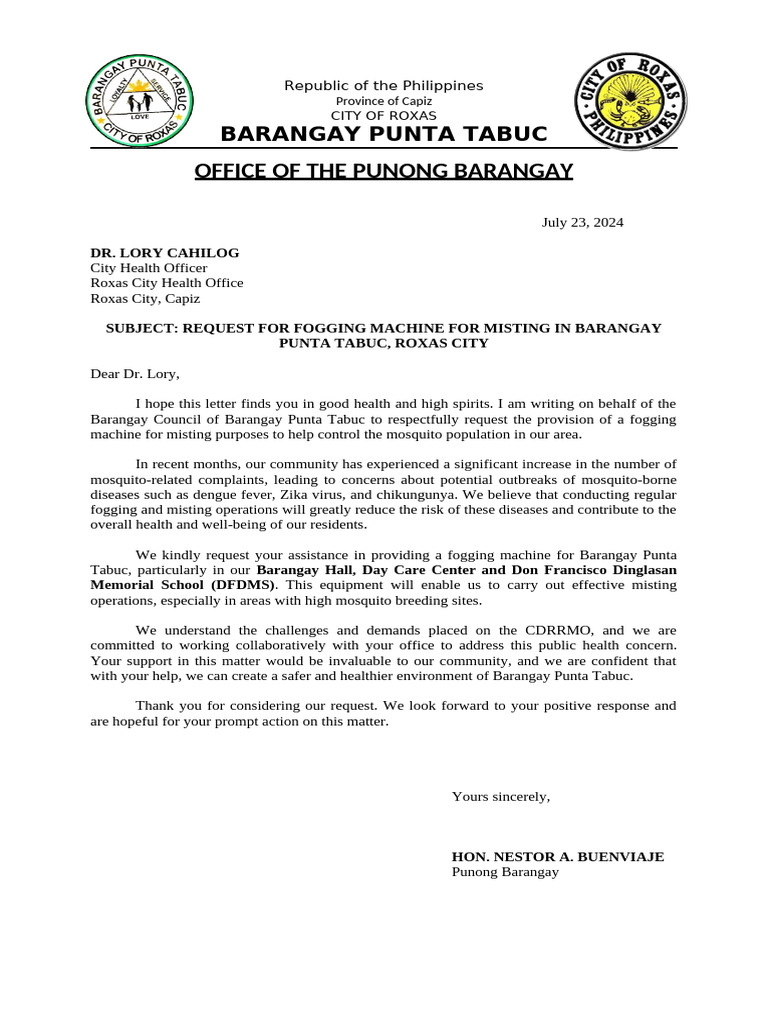 letter request to CHO for fogging machine | PDF