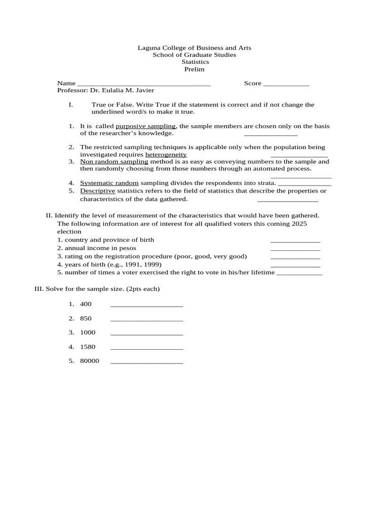 2025 Maed Statistics Prelim | PDF | Sampling (Statistics) | Statistics