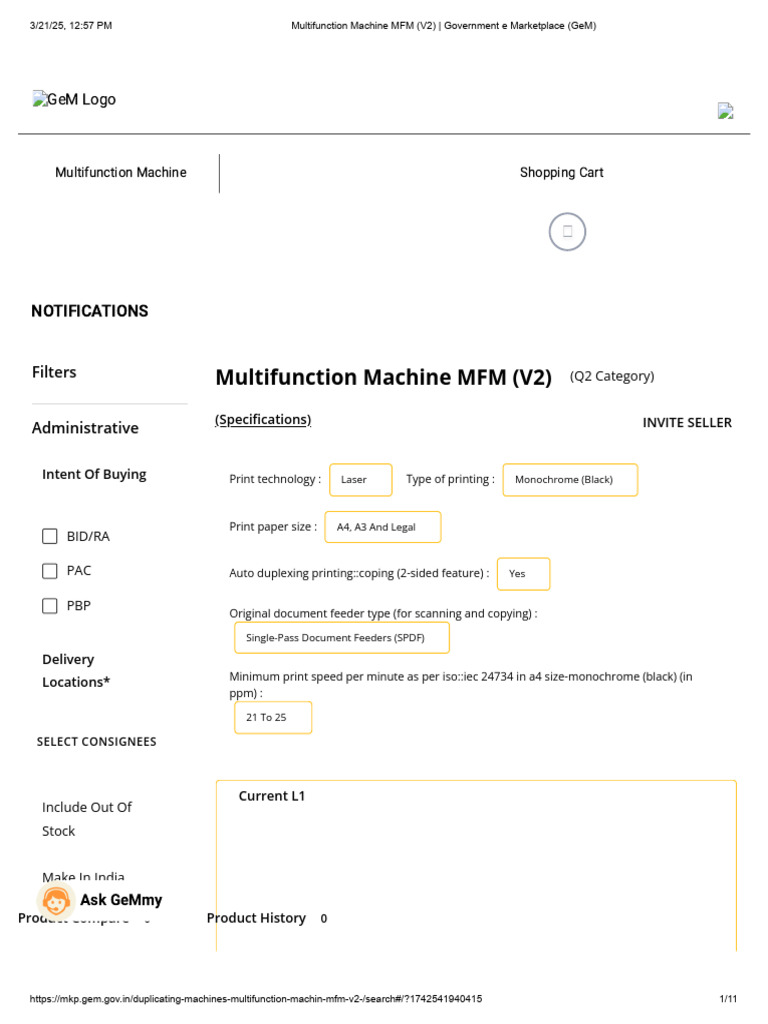Multifunction Machine MFM (V2) - Government e Marketplace (GeM) | PDF ...